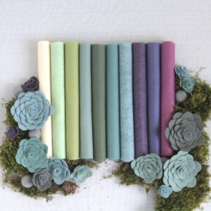 Wool Blend Felt, Succulents Colors, Ten 12x18 inch Sheets, Green, Blue, Purple, Cream