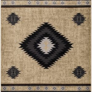 Hauteloom Hoylake Southwestern Tribal Living Room Bedroom Dining Room Aztec Area Rug - Native American Indian Indie Carpet - Brown, Gray, Black - 7'10" x 11'2"