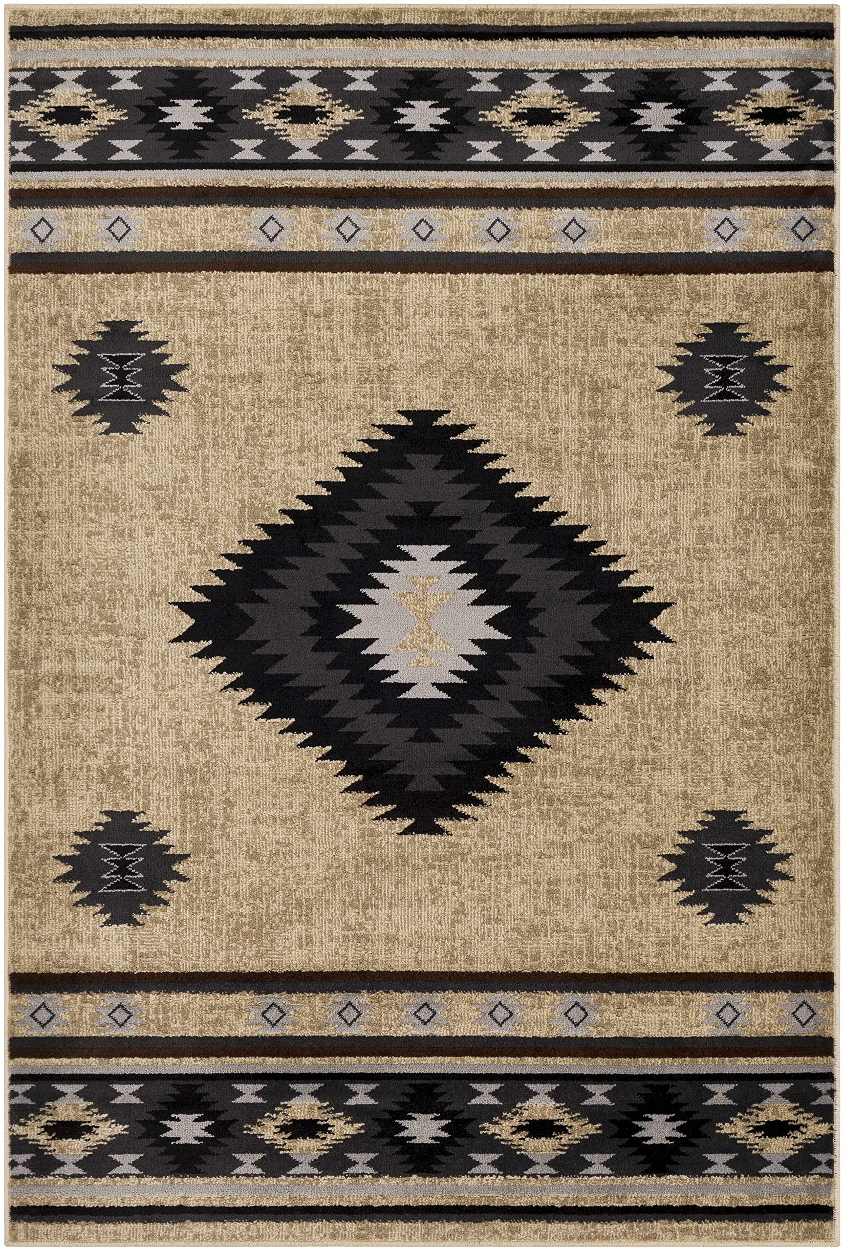 Hauteloom Hoylake Southwestern Tribal Living Room Bedroom Dining Room Aztec Area Rug - Native American Indian Indie Carpet - Brown, Gray, Black - 7'10" x 11'2"