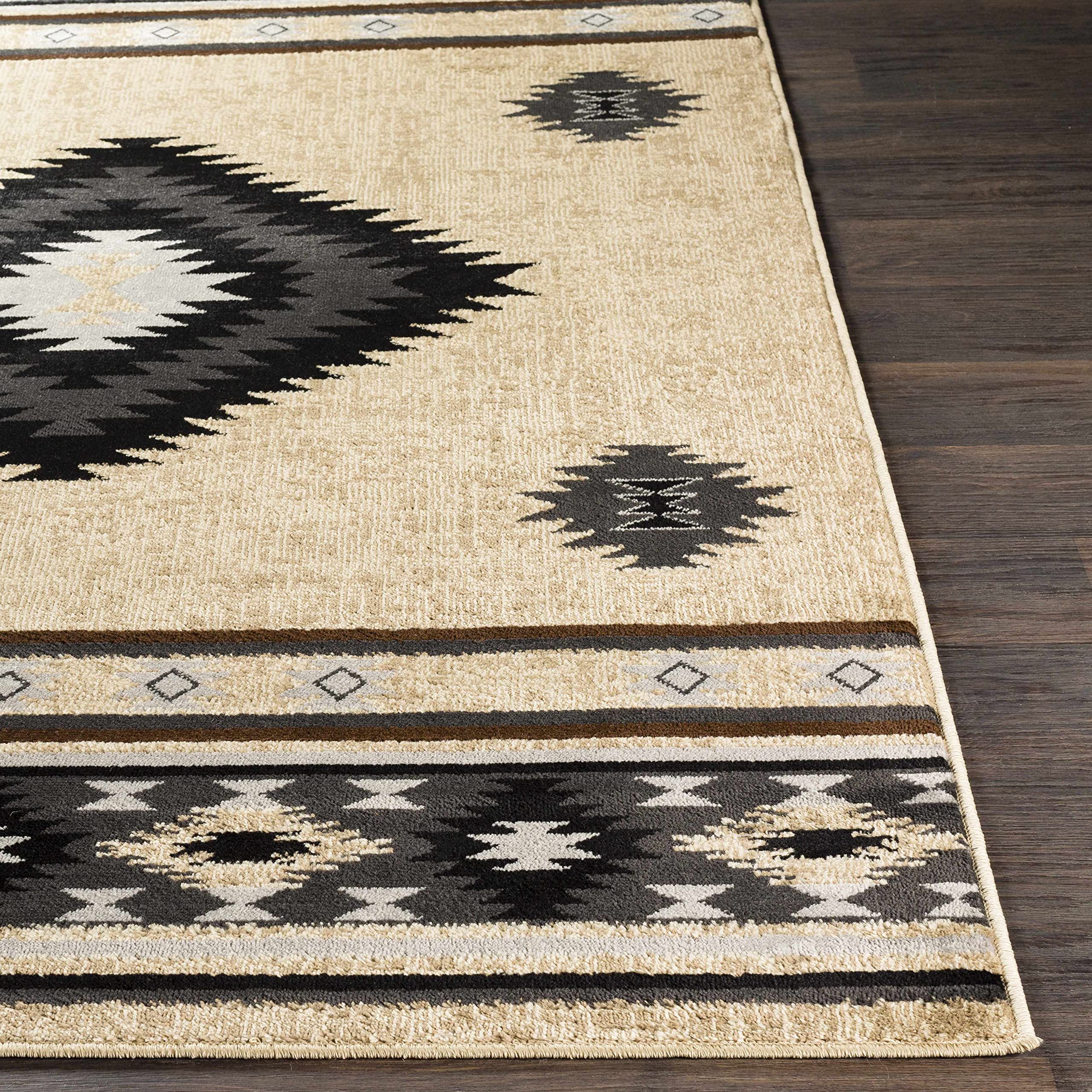 Hauteloom Hoylake Southwestern Tribal Living Room Bedroom Dining Room Aztec Area Rug - Native American Indian Indie Carpet - Brown, Gray, Black - 7'10" x 11'2"