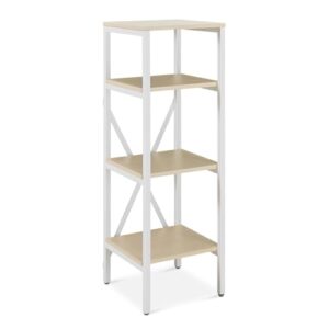 brite four shelf bookcase 48" h x 16" w x 16" d in light maple laminate and white metal frame for minimalist bookshelf and residential furniture