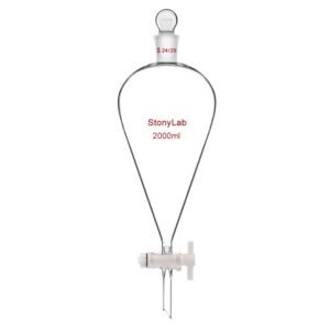 stonylab ptfe stopcock separatory funnel 2l, borosilicate glass heavy wall conical pear-shaped separatory funnel separation funnel with 24/29 joint