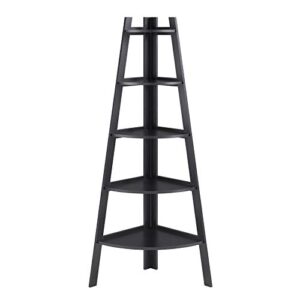 danya b. free standing 5-tier pyramid corner ladder display shelving unit/bookshelf (black)