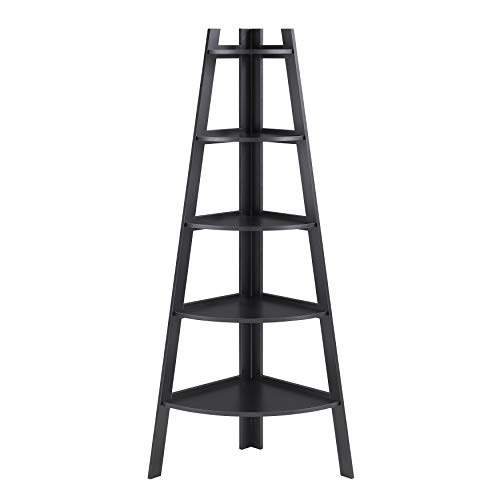 Danya B. Free Standing 5-Tier Pyramid Corner Ladder Display Shelving Unit/Bookshelf (Black)