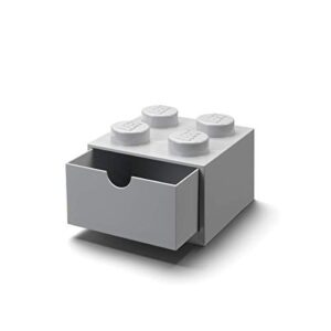 ROOM Copenhagen Lego Storage Brick 4 Desk Drawer, 4-Stud Stackable Tabletop Storage Box, 6.2 x 6.2 x 4.4 in, Stone Grey