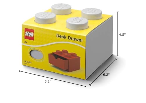 ROOM Copenhagen Lego Storage Brick 4 Desk Drawer, 4-Stud Stackable Tabletop Storage Box, 6.2 x 6.2 x 4.4 in, Stone Grey