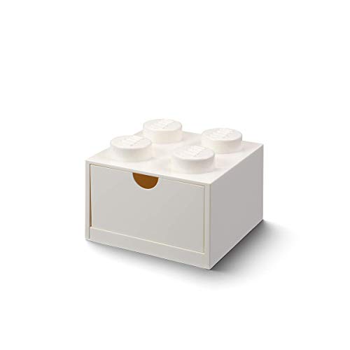 ROOM Copenhagen Lego Storage Brick 4 Desk Drawer, 4-Stud Stackable Tabletop Storage Box, 6.2 x 6.2 x 4.4 in, White