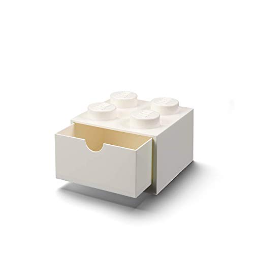 ROOM Copenhagen Lego Storage Brick 4 Desk Drawer, 4-Stud Stackable Tabletop Storage Box, 6.2 x 6.2 x 4.4 in, White