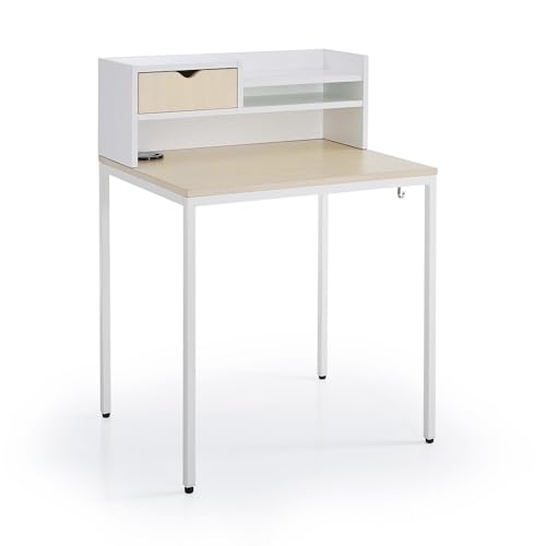 Brite Table Desk 30" W x 24" D x 30" H - Light Maple Top/White Steel Frame - Commercial Quality