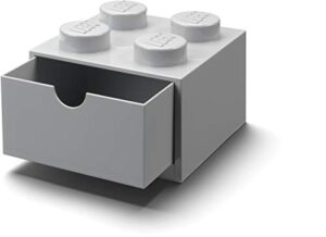 room copenhagen lego storage brick 4 desk drawer, 4-stud stackable tabletop storage box, 6.2 x 6.2 x 4.4 in, stone grey