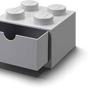 ROOM Copenhagen Lego Storage Brick 4 Desk Drawer, 4-Stud Stackable Tabletop Storage Box, 6.2 x 6.2 x 4.4 in, Stone Grey