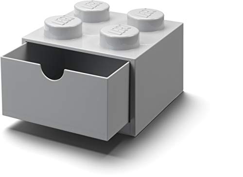 ROOM Copenhagen Lego Storage Brick 4 Desk Drawer, 4-Stud Stackable Tabletop Storage Box, 6.2 x 6.2 x 4.4 in, Stone Grey