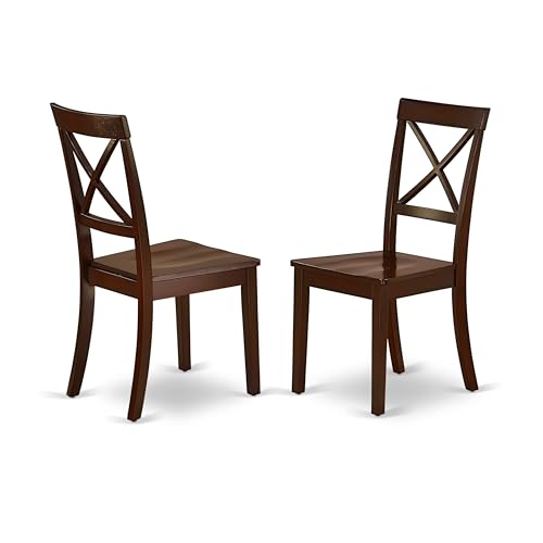 East West Furniture ANBO5-MAH-W 5 Piece Dinette Set for 4 Includes a Round Kitchen Table with Pedestal and 4 Dining Room Chairs, 36x36 Inch, Mahogany