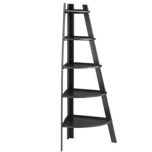 Danya B. Free Standing 5-Tier Pyramid Corner Ladder Display Shelving Unit/Bookshelf (Black)