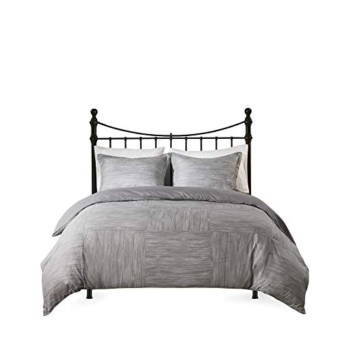 Madison Park Walter Duvet Set - Luxe Seersucker Print Modern Design, All Season Bedding, Matching Shams Grey Full/Queen(90"x90") 3 Piece