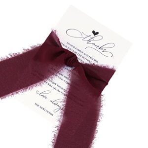 doris home wedding thank you place setting cards, 4x6 print to add to your table centerpieces and wedding decorations — pack of 50 (burgundy ribbon with black printing)