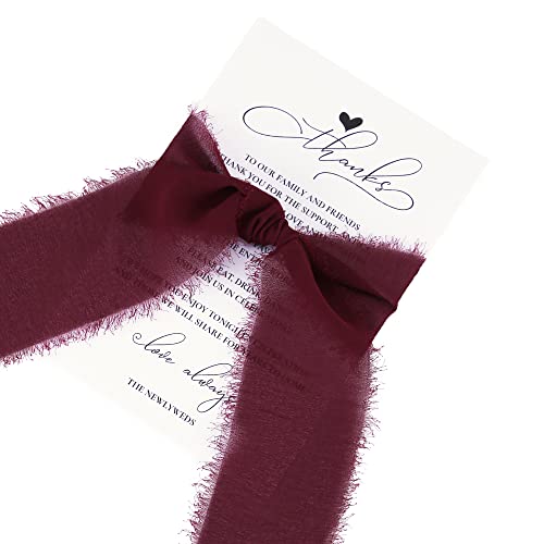 DORIS HOME Wedding Thank You Place Setting Cards, 4x6 Print to add to Your Table Centerpieces and Wedding Decorations — Pack of 50 (Burgundy Ribbon with Black Printing)