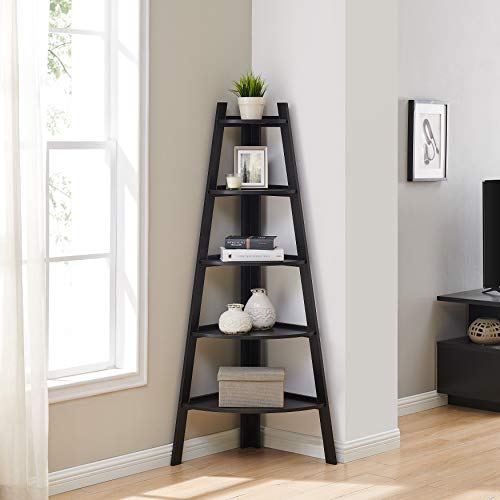 Danya B. Free Standing 5-Tier Pyramid Corner Ladder Display Shelving Unit/Bookshelf (Black)