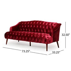 GDFStudio Esther Modern Glam Tufted Velvet 3 Seater Sofa, Wine and Walnut