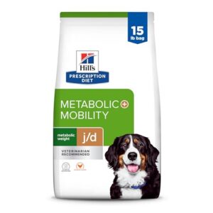 hill's prescription diet metabolic + mobility, weight + j/d joint care chicken flavor dry dog food, veterinary diet, 15 lb. bag