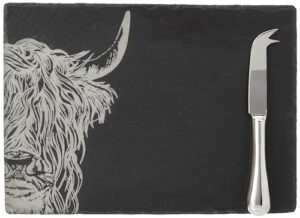 the just slate company js/cbgs/hc highland cow cheese board and knife gift set, slate