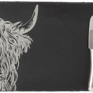 The Just Slate Company JS/CBGS/HC Highland Cow Cheese Board and Knife Gift Set, Slate