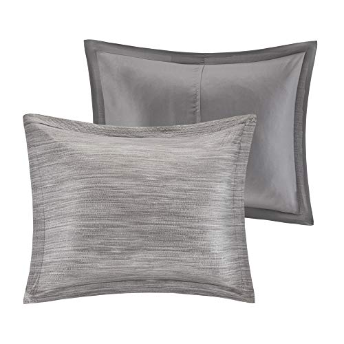 Madison Park Walter Duvet Set - Luxe Seersucker Print Modern Design, All Season Bedding, Matching Shams Grey Full/Queen(90"x90") 3 Piece