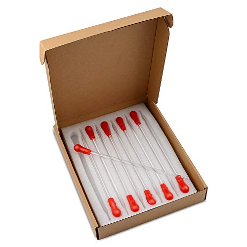 StonyLab Glass Dropper Pipettes, Thick Borosilicate Glass Dropping Pipettes 3ml Non-Graduated Liquid Transfer Pipettes with Red Rubber Caps for Laboratory Chemistry, Set of 10