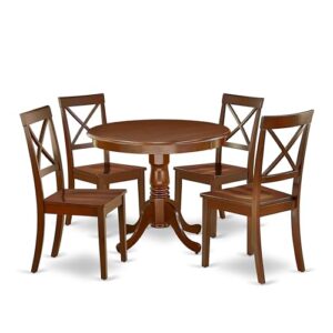 east west furniture anbo5-mah-w 5 piece dinette set for 4 includes a round kitchen table with pedestal and 4 dining room chairs, 36x36 inch, mahogany