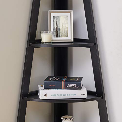 Danya B. Free Standing 5-Tier Pyramid Corner Ladder Display Shelving Unit/Bookshelf (Black)