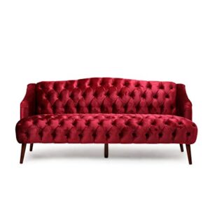 gdfstudio esther modern glam tufted velvet 3 seater sofa, wine and walnut