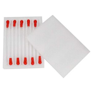 StonyLab Glass Dropper Pipettes, Thick Borosilicate Glass Dropping Pipettes 3ml Non-Graduated Liquid Transfer Pipettes with Red Rubber Caps for Laboratory Chemistry, Set of 10