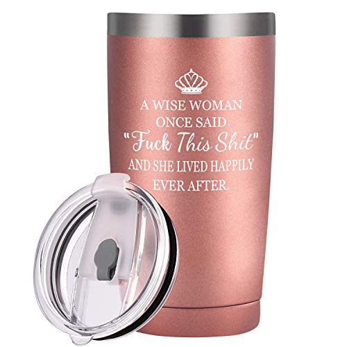 GINGPROUS A Wise Woman Once Said Travel Tumbler for Women, Friends Travel Tumbler for Divorce Coworker Retirement, 20 Oz Stainless Steel Insulated Tumbler with Lid and Straws, Rose Gold