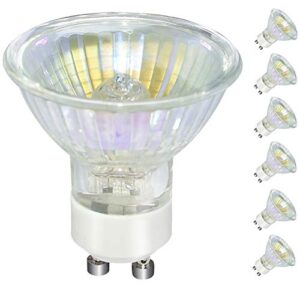 vinaco gu10 bulb, 6 pack halogen gu10 120v 50w dimmable, mr16 gu10 light bulb with long lasting lifespan, gu10+c 120v 50w for track&recessed lighting, gu10 base bulb, mr16/fl/gu10 (clear light cup)