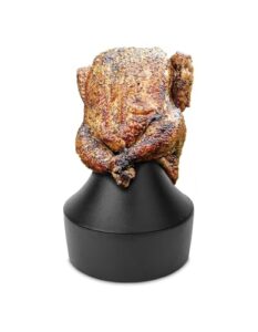 outset 76633 cast iron beer can chicken stand, garlic roaster and flavor infuser, black