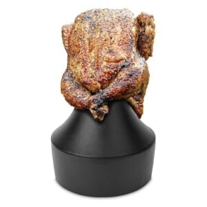 Outset 76633 Cast Iron Beer Can Chicken Stand, Garlic Roaster and Flavor Infuser, Black