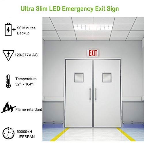 hykolity LED EXIT Sign with Double Face and Battery Backup, Red Letter LED Emergency Exit Lights, 120-227V, for Home & Business- 2pack