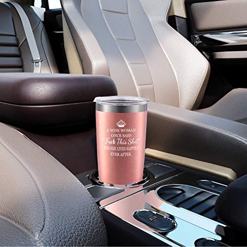 GINGPROUS A Wise Woman Once Said Travel Tumbler for Women, Friends Travel Tumbler for Divorce Coworker Retirement, 20 Oz Stainless Steel Insulated Tumbler with Lid and Straws, Rose Gold