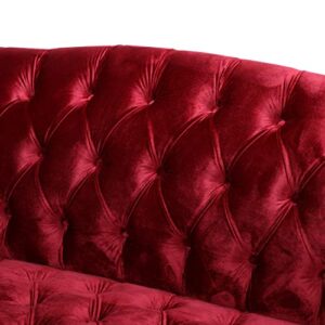 GDFStudio Esther Modern Glam Tufted Velvet 3 Seater Sofa, Wine and Walnut