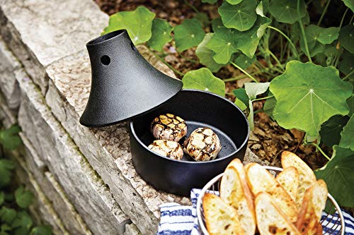 Outset 76633 Cast Iron Beer Can Chicken Stand, Garlic Roaster and Flavor Infuser, Black