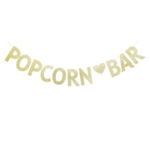 popcorn bar banner, gold glitter sign garland for popcorn theme party decorations, wedding engagement, bridal shower, birthday party supplies