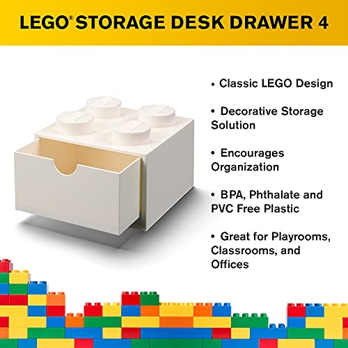 ROOM Copenhagen Lego Storage Brick 4 Desk Drawer, 4-Stud Stackable Tabletop Storage Box, 6.2 x 6.2 x 4.4 in, White