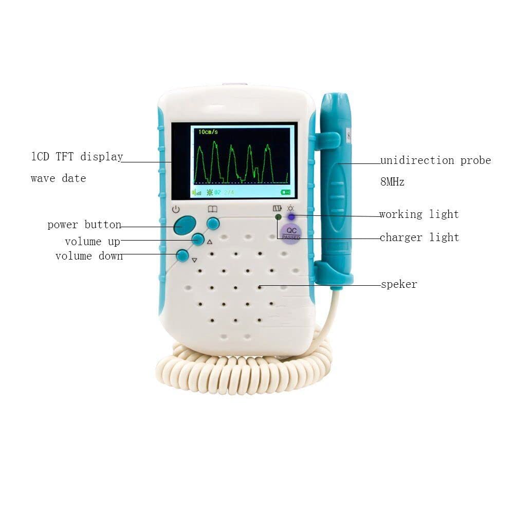 Handheld Blood Flow Rate Detector Blood Flow Velocity Waveform Doppler Vascular Color LCD Display Blood Flow Strength