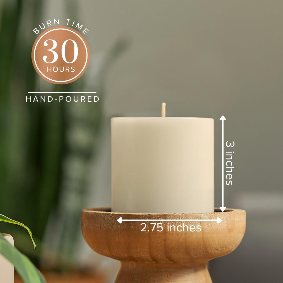 Simply Soson 3x3 inch Ivory Pillar Candles Set of 3, Smooth Texture, Unscented Ivory Candles, Dripless Candles, 3 inch Pillar Candles Ideal as Wedding, Parties, Spas, Dinner, Home Decoration, Church