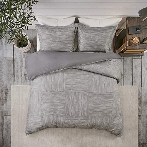 Madison Park Walter Duvet Set - Luxe Seersucker Print Modern Design, All Season Bedding, Matching Shams Grey Full/Queen(90"x90") 3 Piece