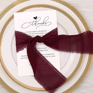 DORIS HOME Wedding Thank You Place Setting Cards, 4x6 Print to add to Your Table Centerpieces and Wedding Decorations — Pack of 50 (Burgundy Ribbon with Black Printing)