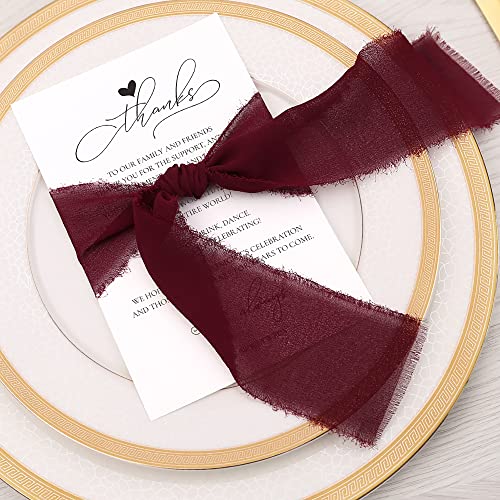 DORIS HOME Wedding Thank You Place Setting Cards, 4x6 Print to add to Your Table Centerpieces and Wedding Decorations — Pack of 50 (Burgundy Ribbon with Black Printing)