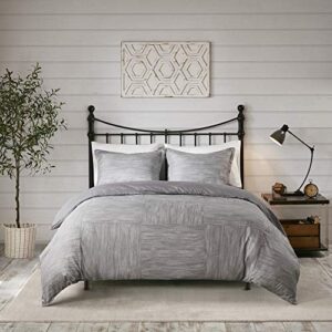 Madison Park Walter Duvet Set - Luxe Seersucker Print Modern Design, All Season Bedding, Matching Shams Grey Full/Queen(90"x90") 3 Piece