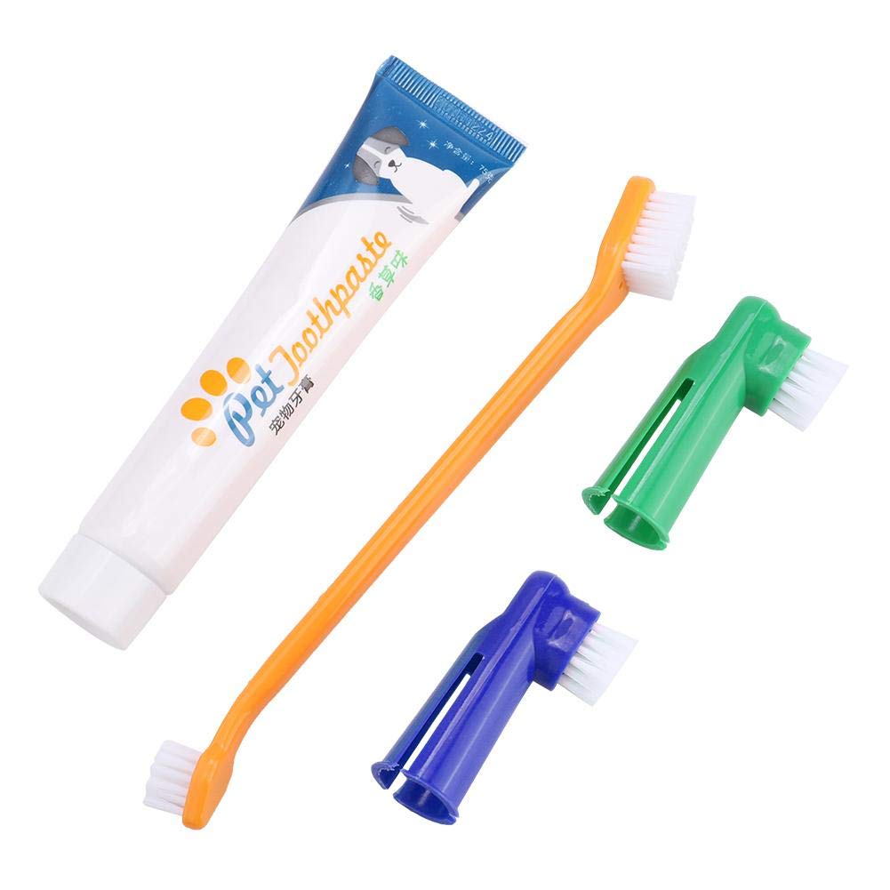 Pet Dog Cat Toothbrush Toothpaste Set Dog Soft Toothbrush Flavored Toothpaste Dental Care Tool for Reduces Tartar Buildup with Dual Headed Toothbrush Finger BrushToothpaste