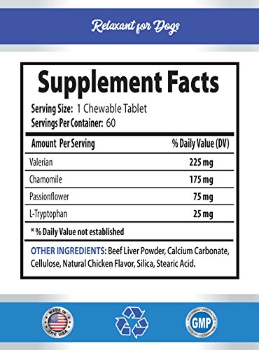 PET SUPPLEMENTS & NUTRITION LLC Dog Anxiety aid - Dog Relaxant - Anxiety and Stress Relief - Calm Aggression - Natural Herbs - Chamomile Calming aid for Dogs - 1 Bottle (90 Treats)